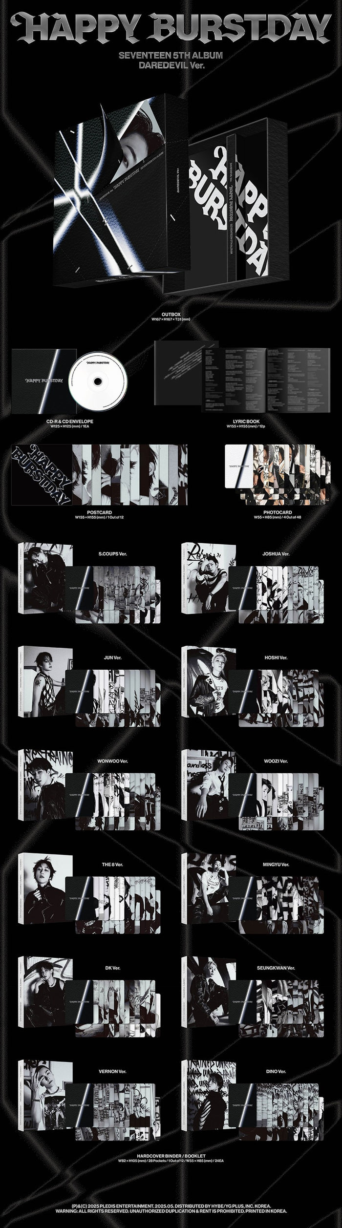 SEVENTEEN - HAPPY BURSTDAY (5th Full Album) DAREDEVIL Ver. - PLEDIS Entertainment – eunjae store